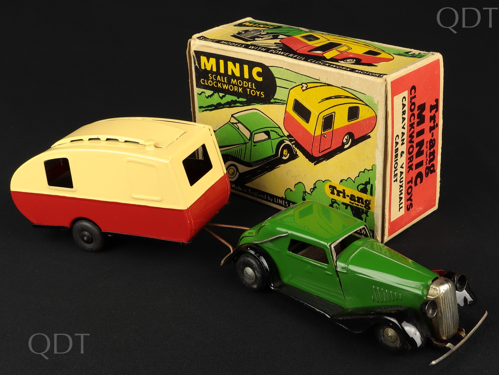 Tri-ang Minic Models 113M Caravan & Vauxhall Cabriolet - QDT